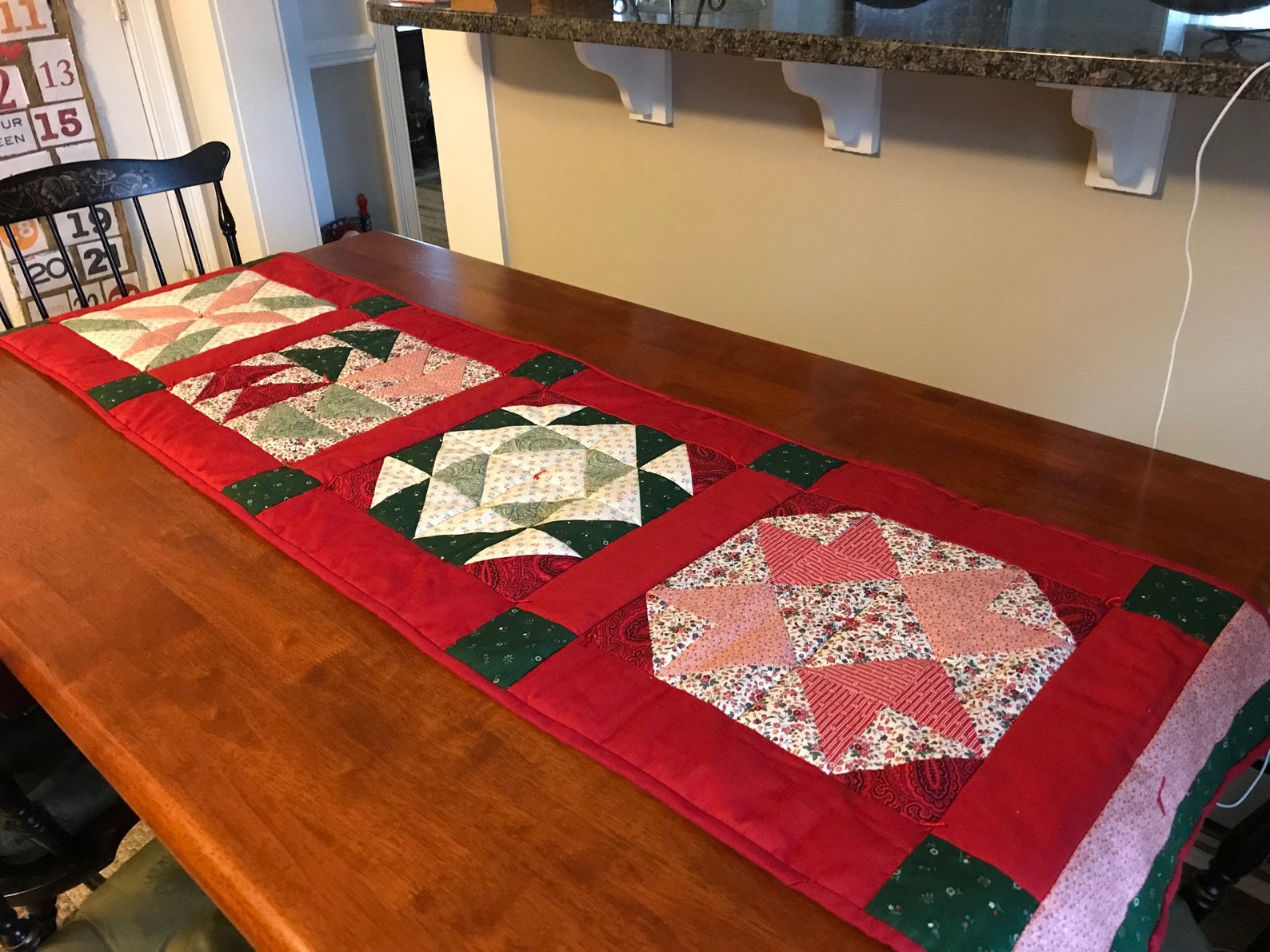 Red and Green Pieced Table Runner - Etsy UK