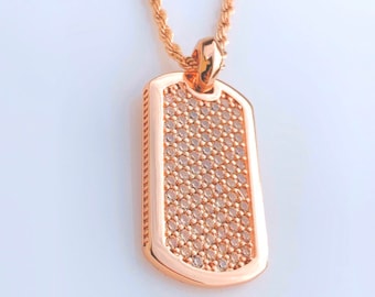 Rose Gold on Champagne Gemstone Dog Tag Necklaces by JV Jewelry - Etsy