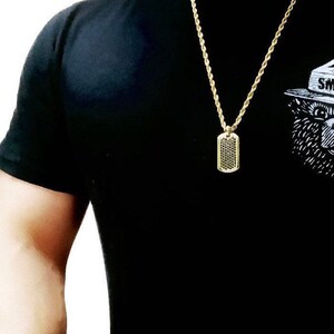 Gold Dog Tag Pendant Necklace on Black Gemstones by JV Jewelry - Etsy