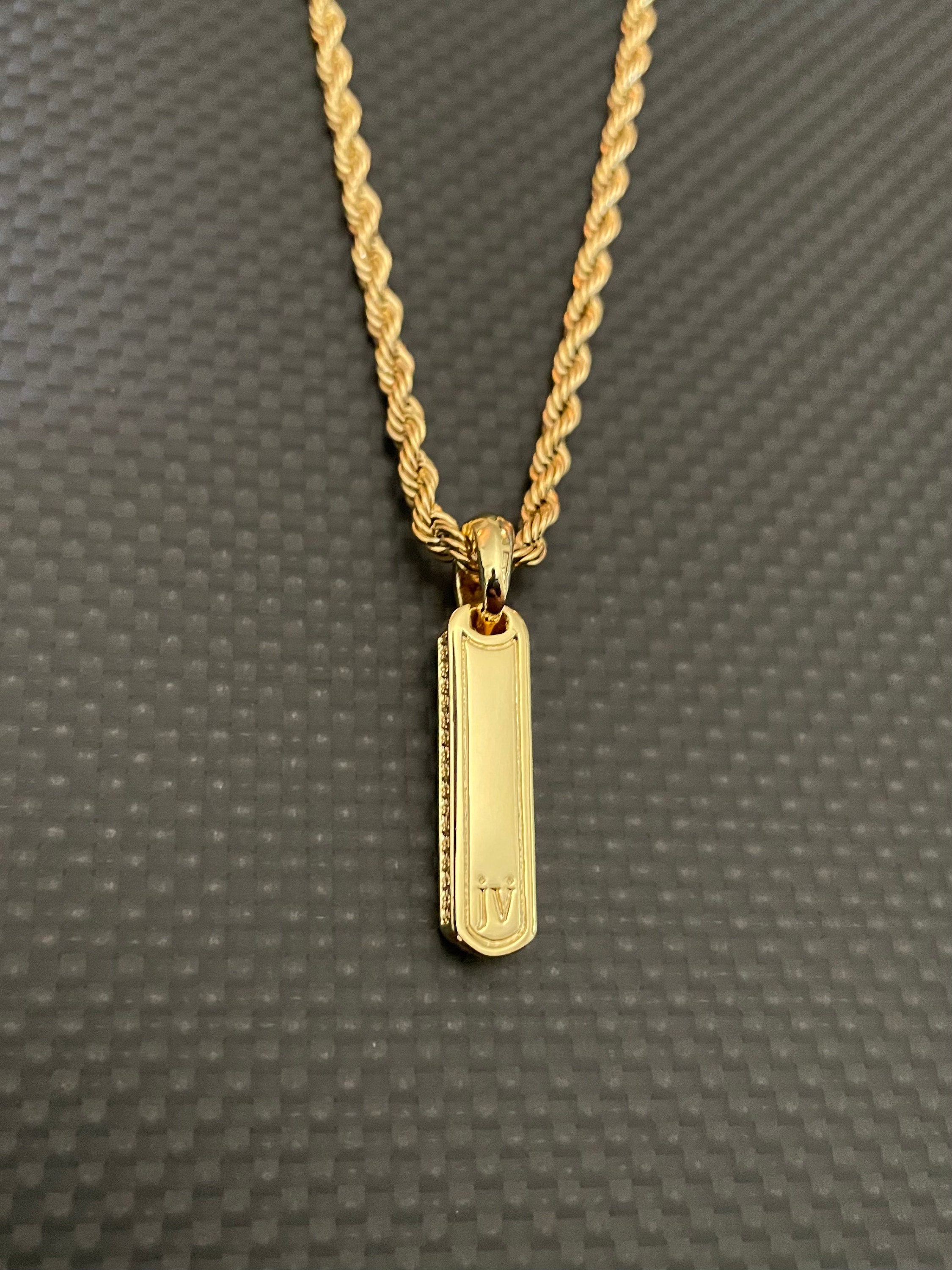 Men's Diamond Vertical Bar Pendant - Gold on White Pavé Gemstones - Etsy