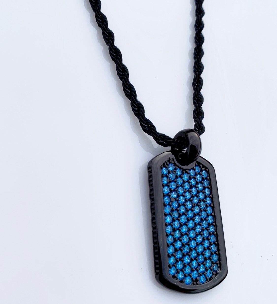 Topaz Blue Dog Tag Necklace by JV Jewelry - Etsy