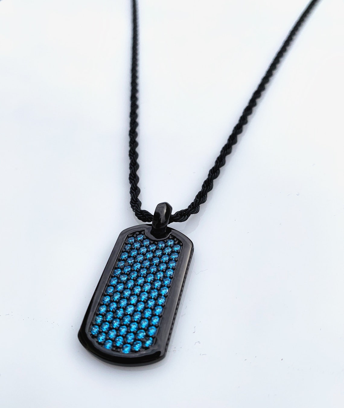 Topaz Blue Dog Tag Necklace by JV Jewelry - Etsy