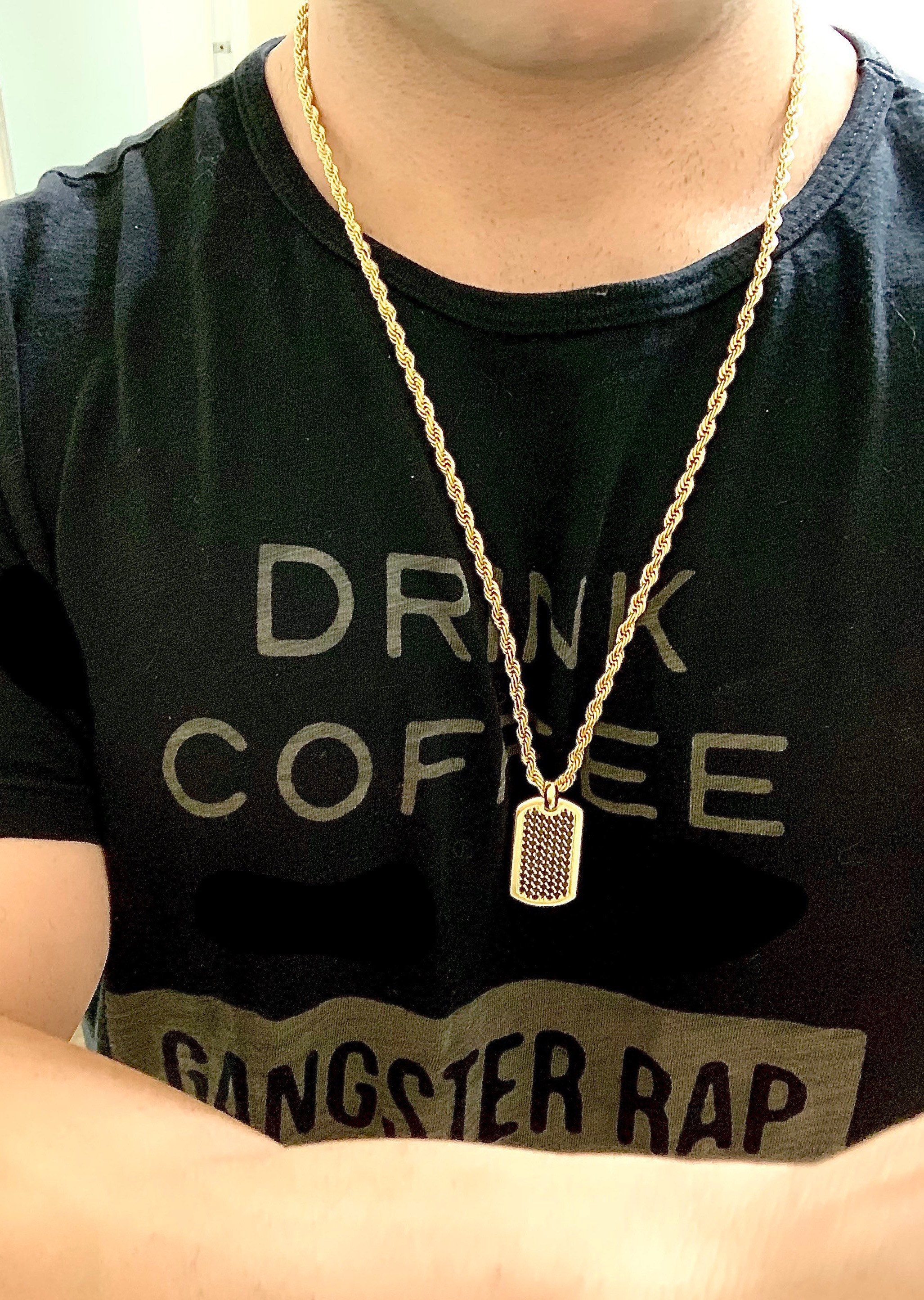 Gold Dog Tag Pendant Necklace on Black Gemstones by J. Vartani | Etsy