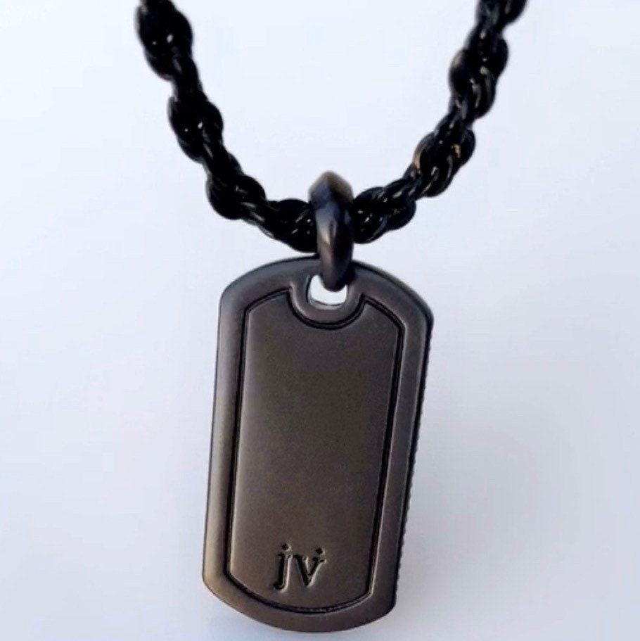 Matte Black Pendant W/ Sapphire Blue Mens Dog Tag Necklaces by JV ...