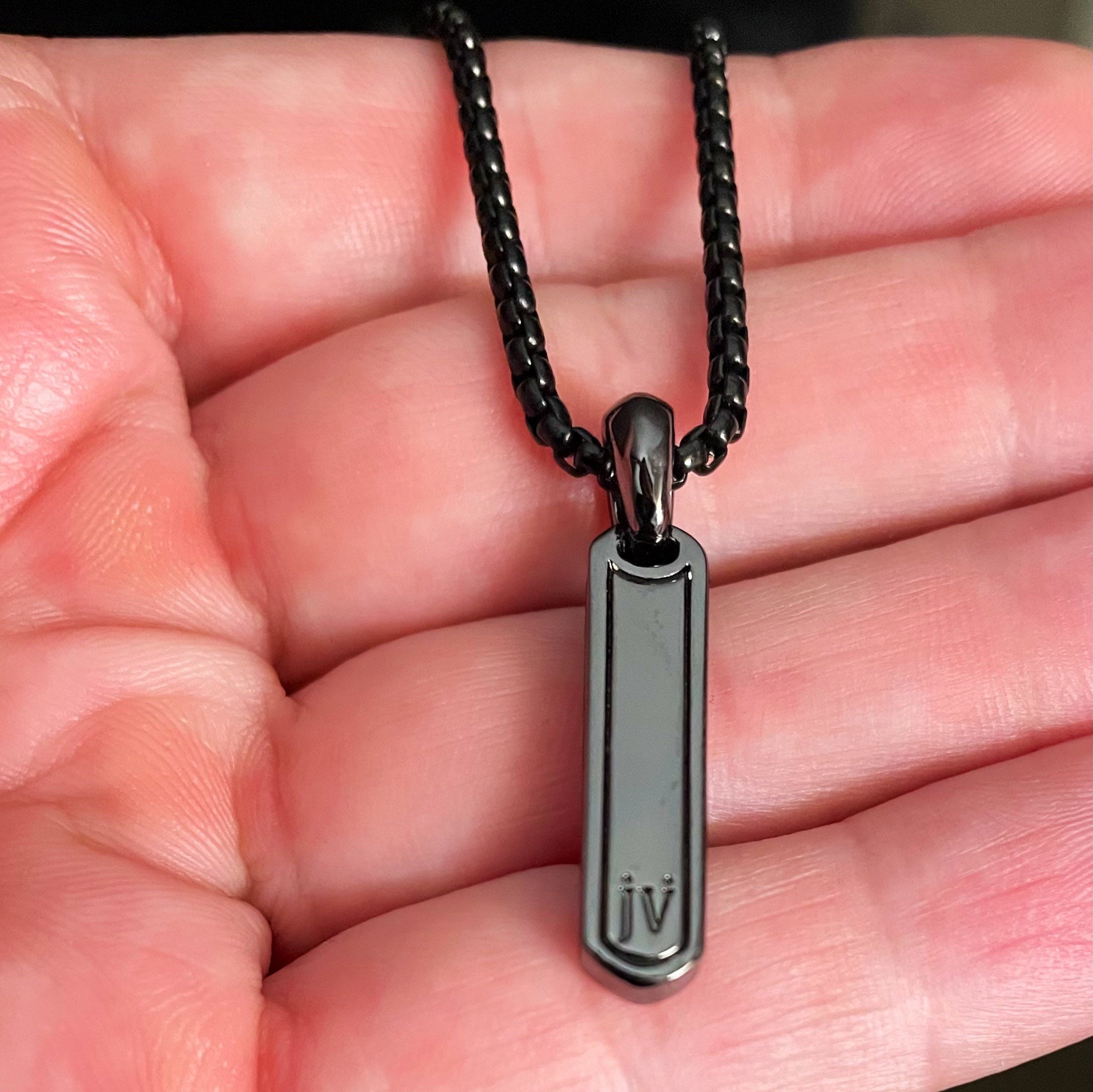 Men's Diamond Vertical Bar Pendant - Rhodium Black on Sapphire Blue - Etsy