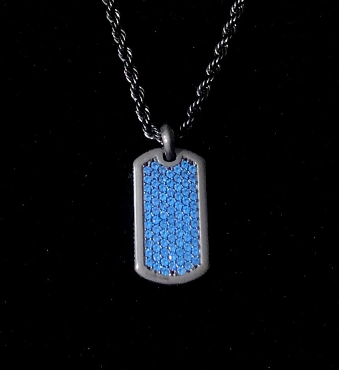 Matte Black Pendant W/ Sapphire Blue Mens Dog Tag Necklaces by JV ...
