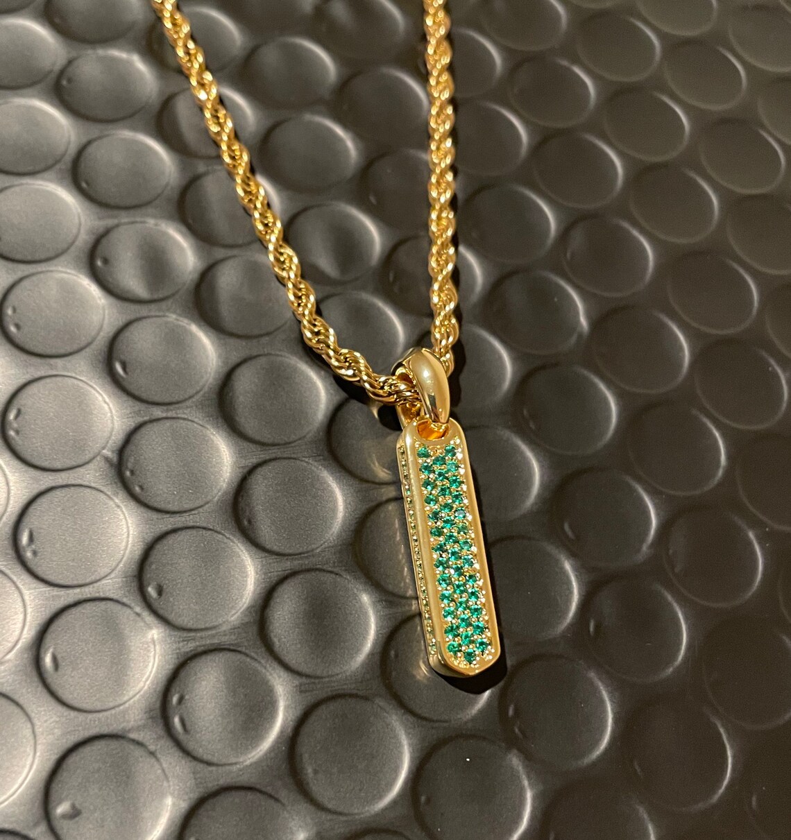 Men's Diamond Vertical Bar Pendant Gold on Emerald Pavé - Etsy