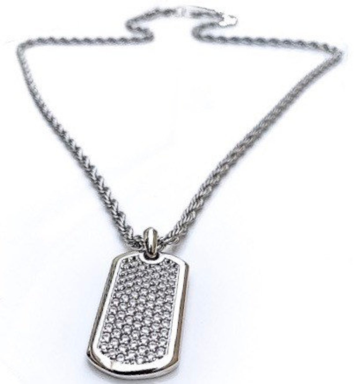Rhodium Silver Crystal Mens Dog Tag Necklace by JV Jewelry - Etsy