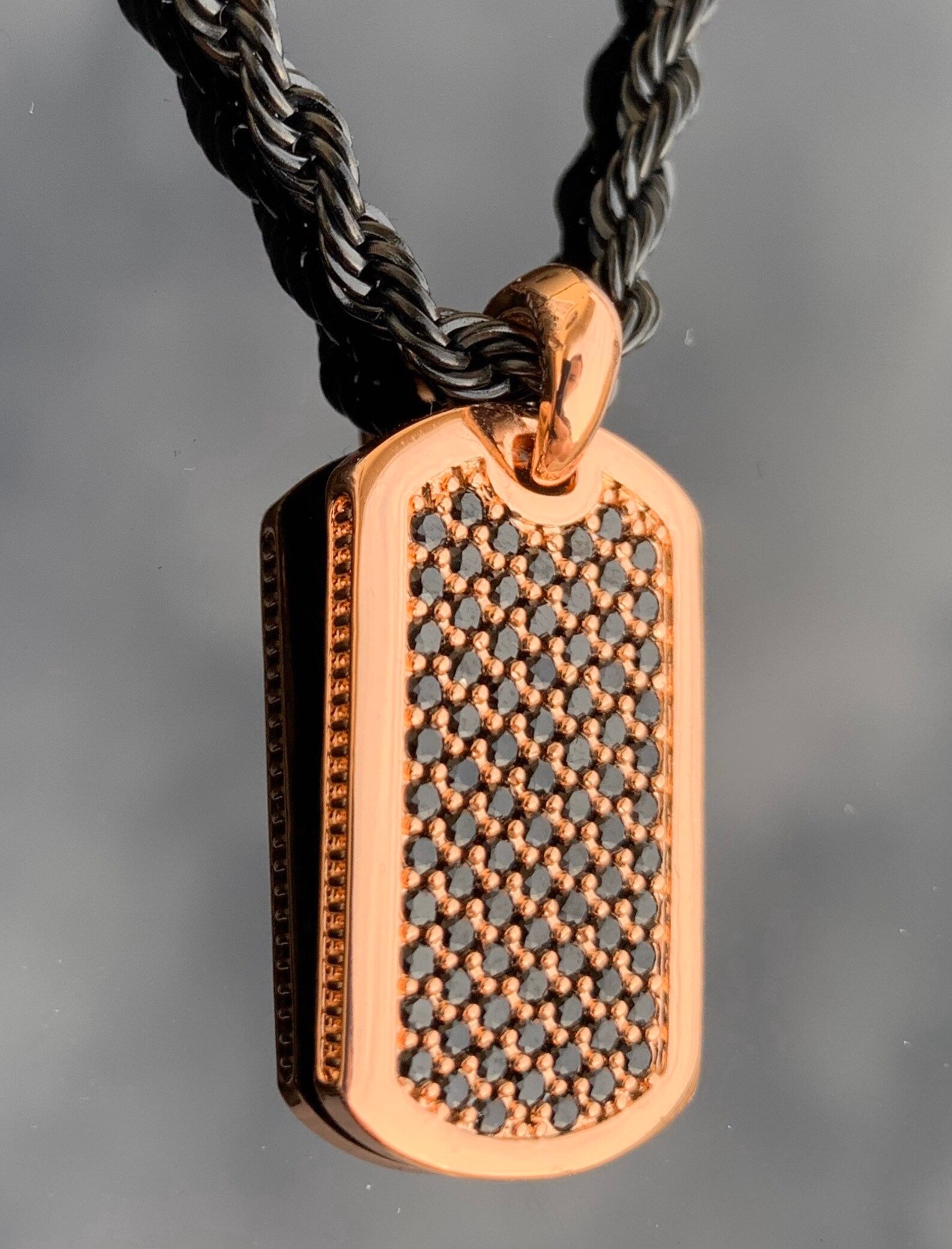 Rose Gold on Black Gemstones Dog Tag Necklace by JV Jewelry - Etsy