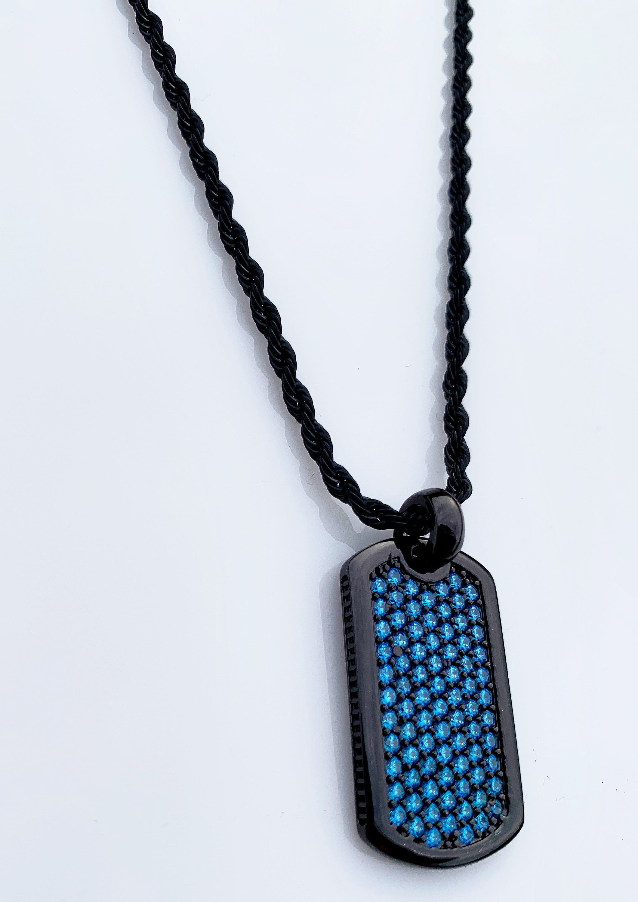 Topaz Blue Dog Tag Necklace by JV Jewelry - Etsy