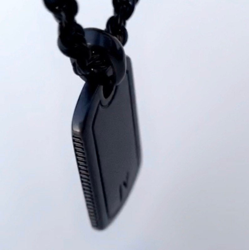 Matte Black Pendant W/ Sapphire Blue Mens Dog Tag Necklaces by JV ...