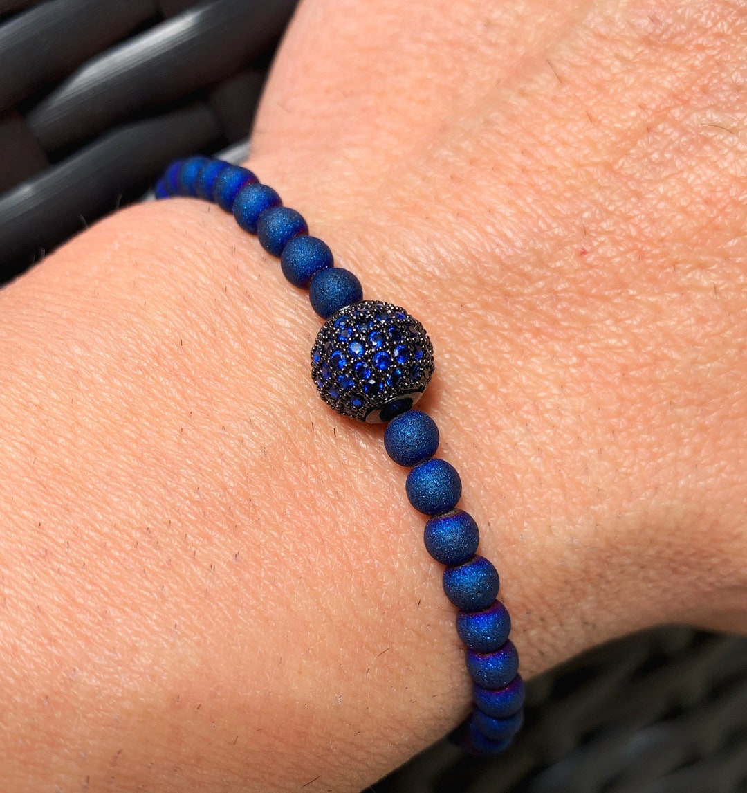 Matte Blue Wristband on Sapphire Blue Diamond Pave - Etsy