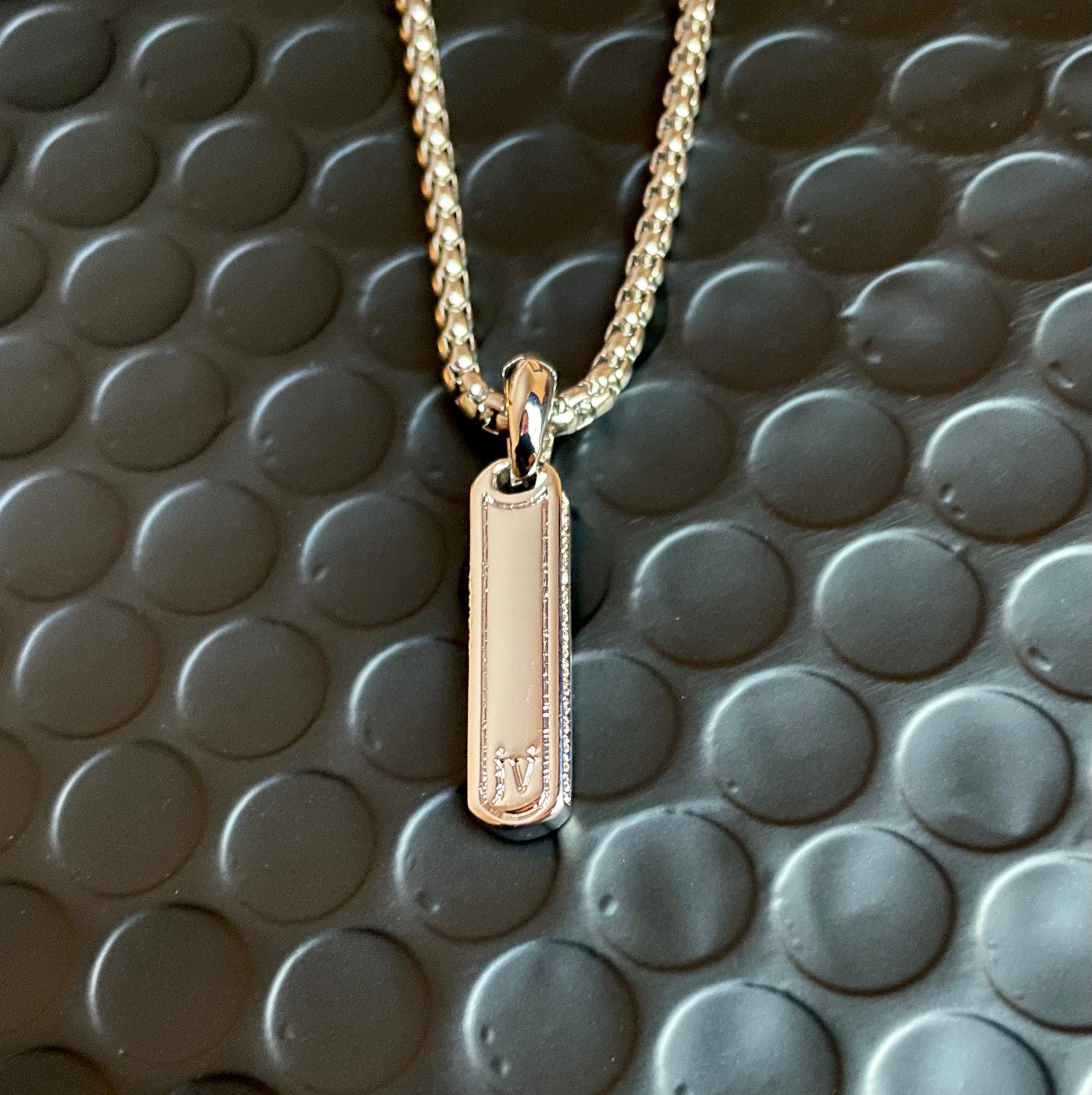 Men's Diamond Vertical Bar Pendant - Rhodium Silver on Pavé Diamond ...