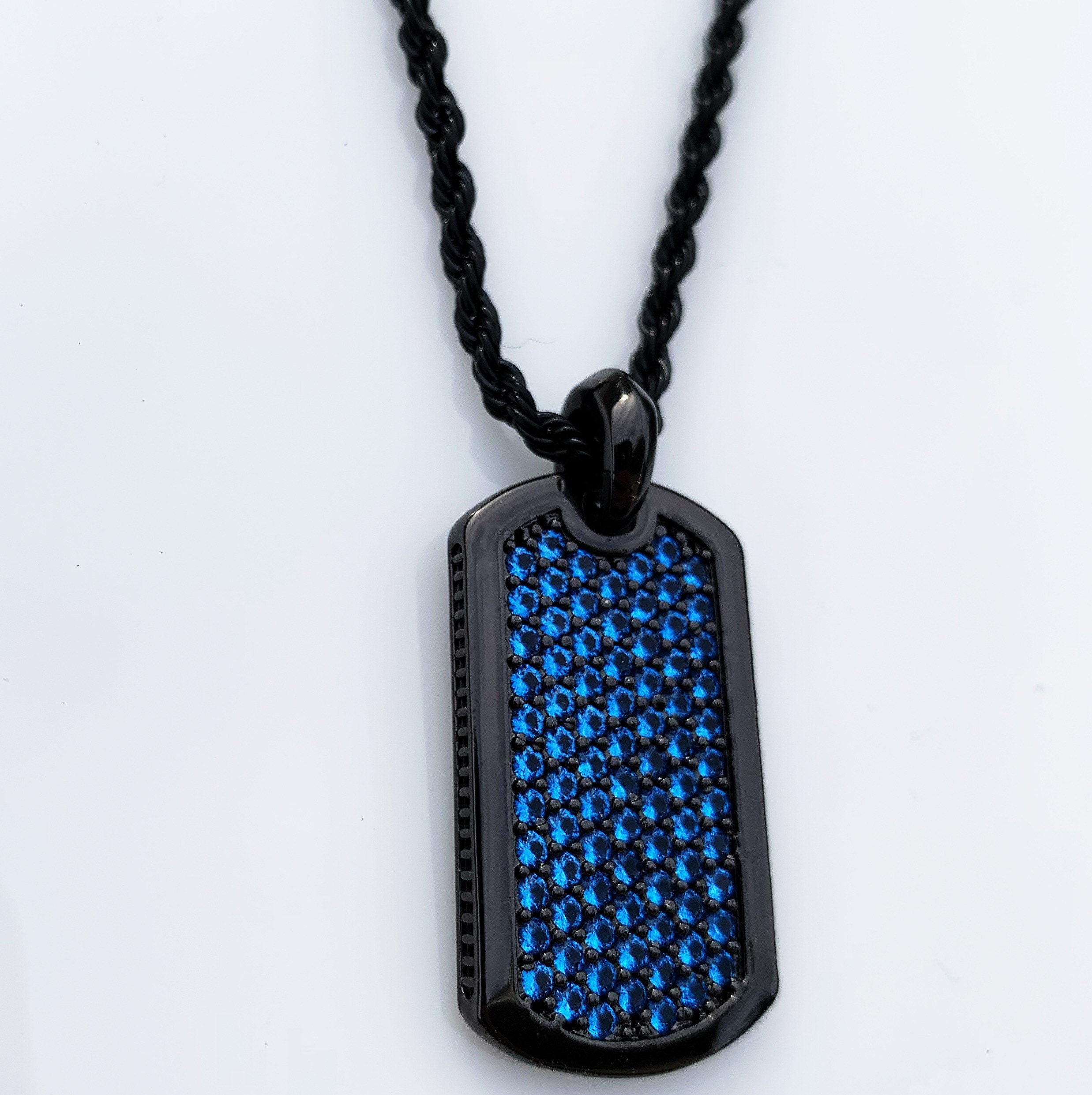 Sapphire Blue Mens Dog Tag Necklace by JV Jewelry - Etsy