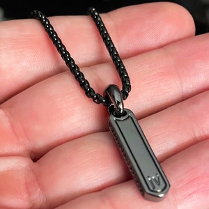 Men's Diamond Vertical Bar Pendant - Rhodium Black on Sapphire Blue - Etsy