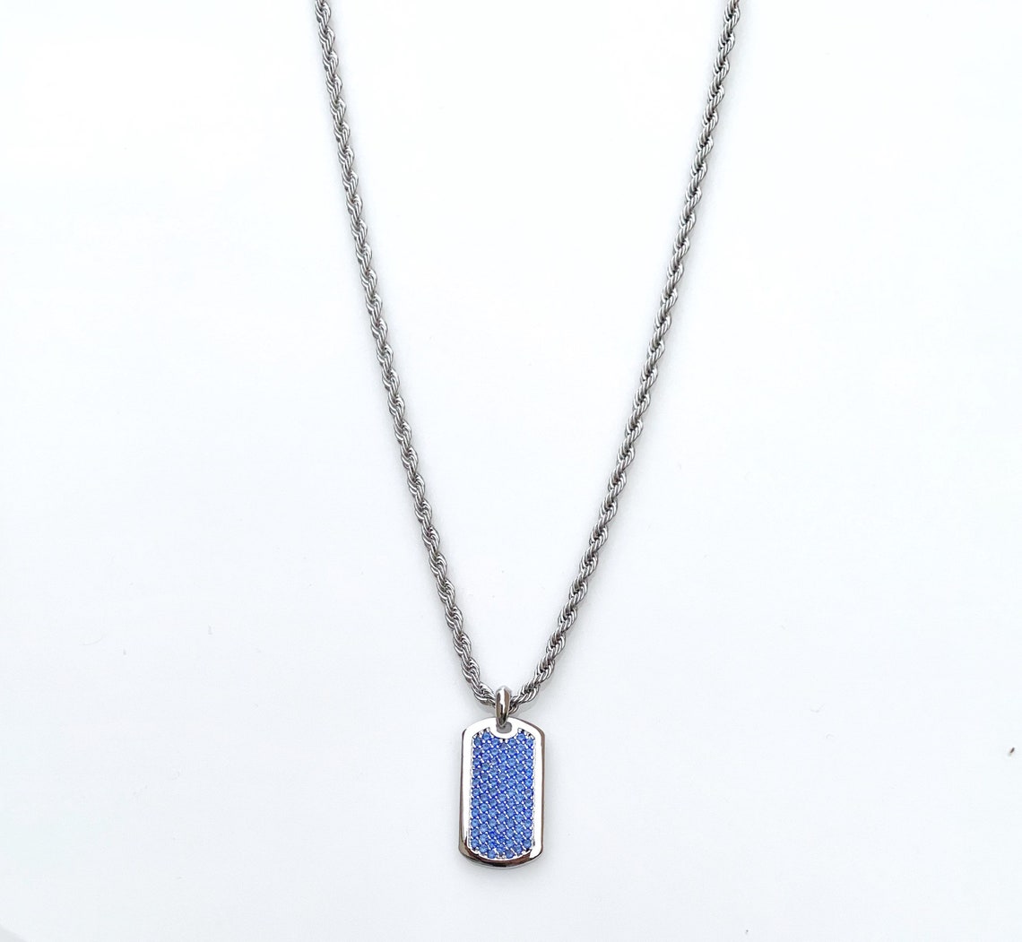 Rhodium Silver on Sapphire Blue Mens Dog Tag Necklaces by JV Jewelry ...