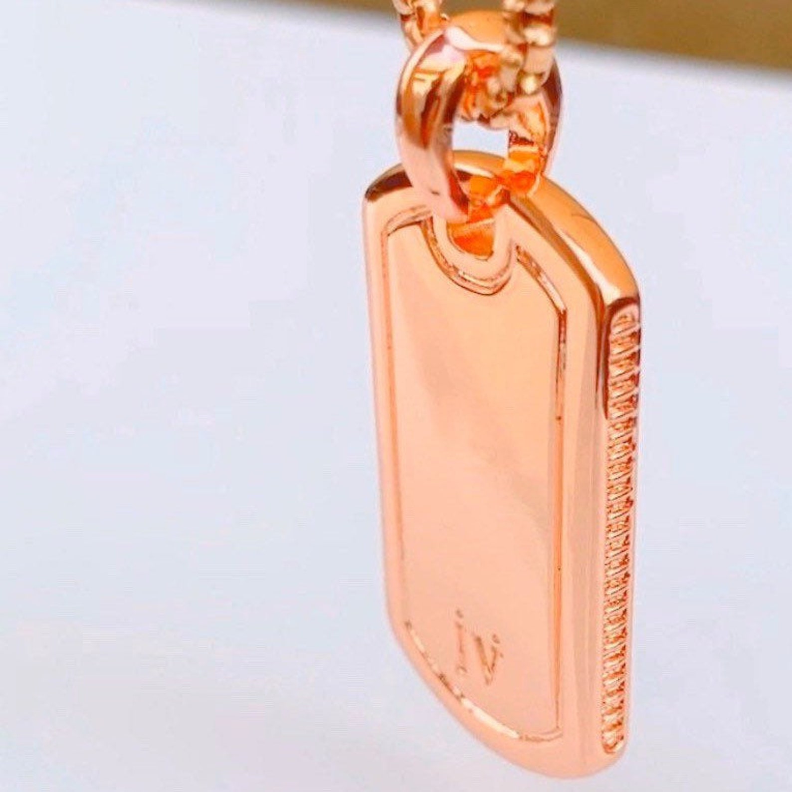 Rose Gold on Champagne Gemstone Dog Tag Necklaces by J. | Etsy