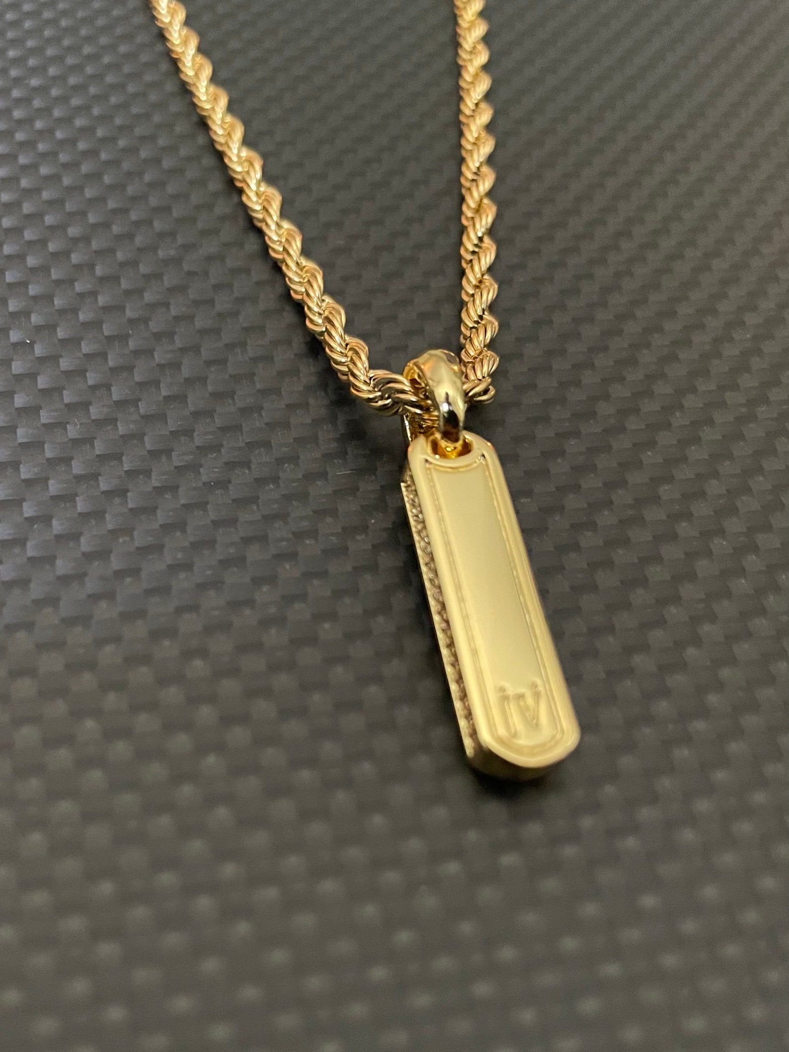 Men's Diamond Vertical Bar Pendant Gold on White Pavé Gemstones - Etsy