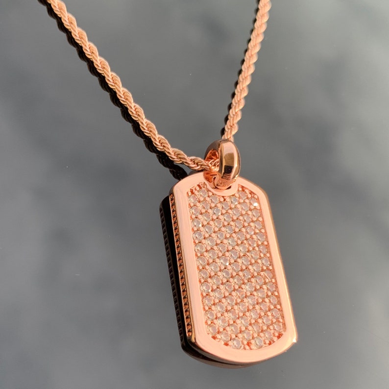 Rose Gold on Champagne Gemstone Dog Tag Necklaces by J. | Etsy