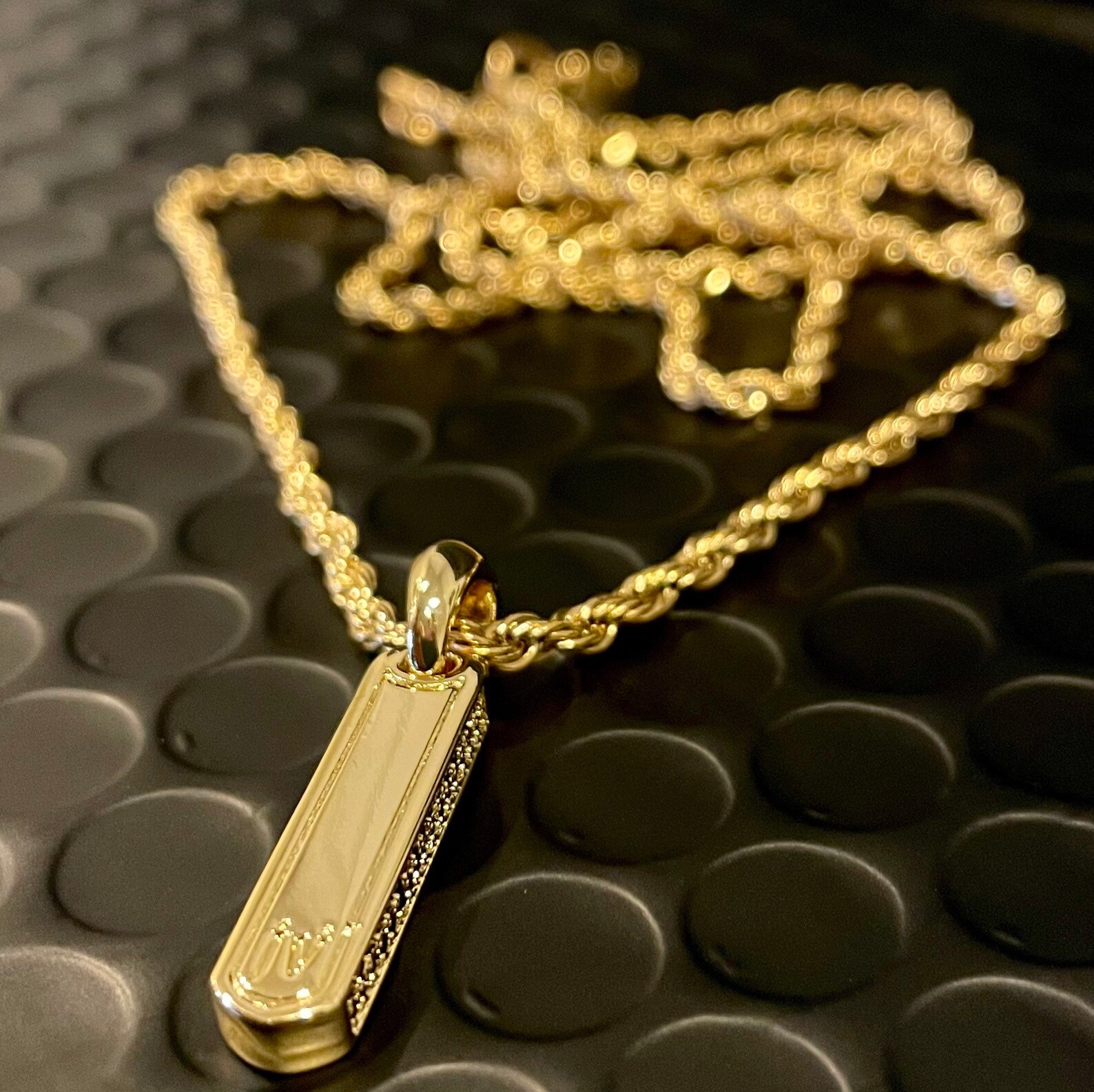 Men's Diamond Vertical Bar Pendant Gold on Black Pavé Gemstones - Etsy