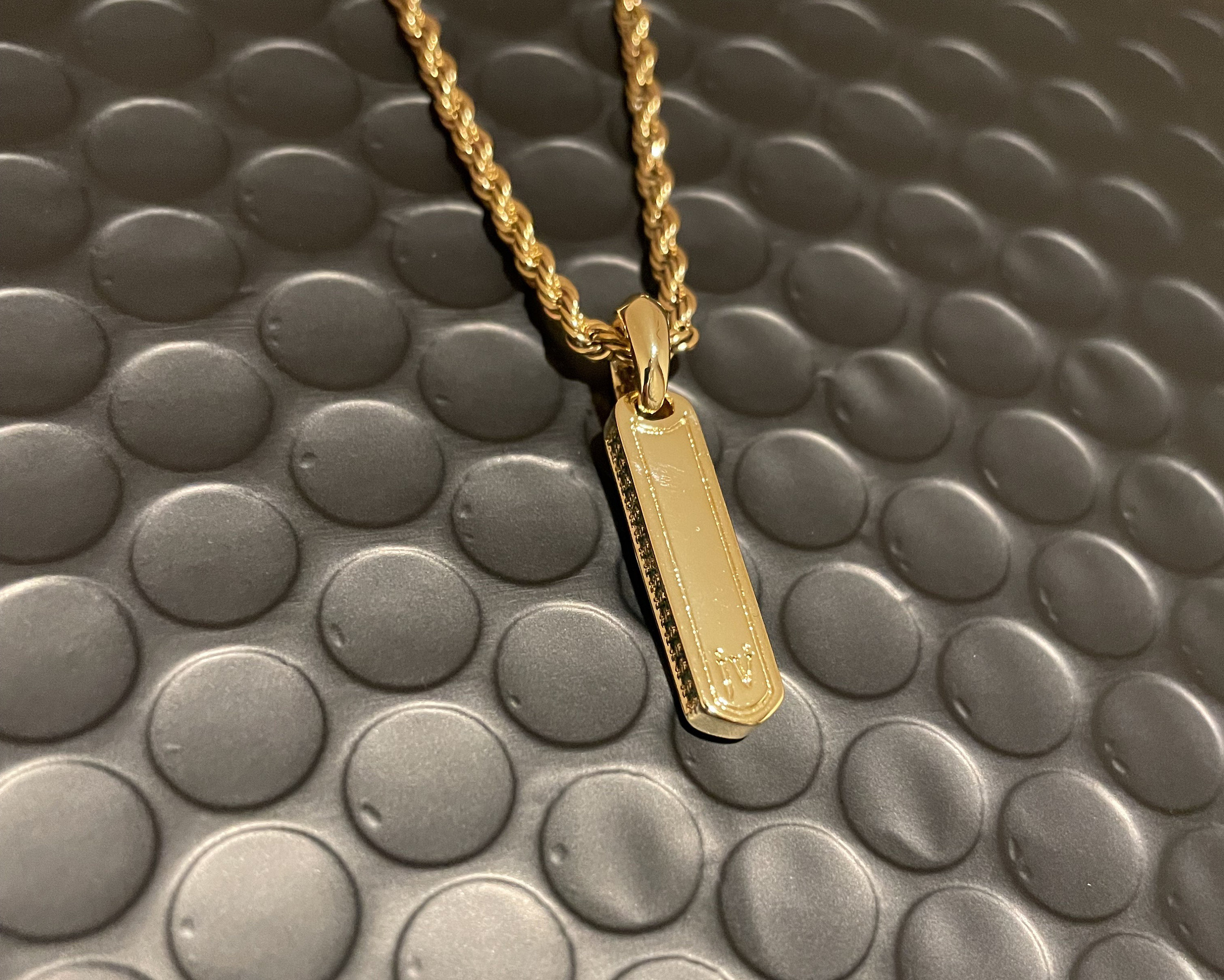 Men's Diamond Vertical Bar Pendant Gold on Emerald Pavé | Etsy