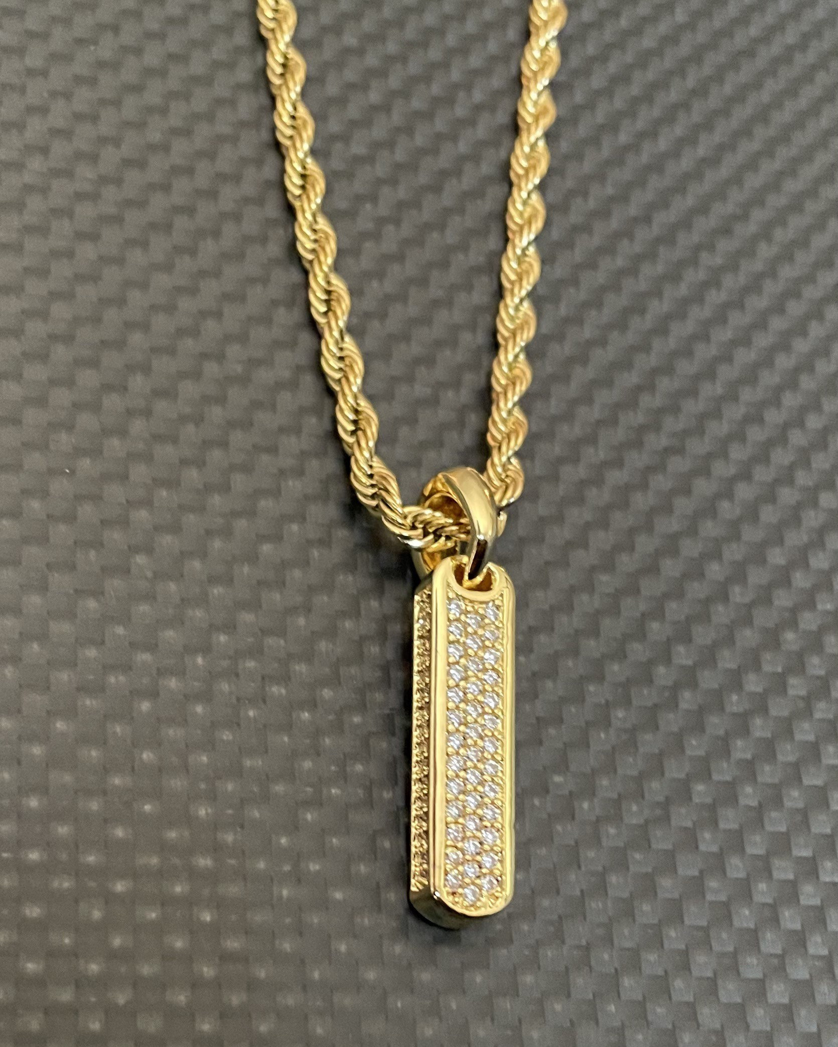 Men's Diamond Vertical Bar Pendant - Gold on White Pavé Gemstones - Etsy