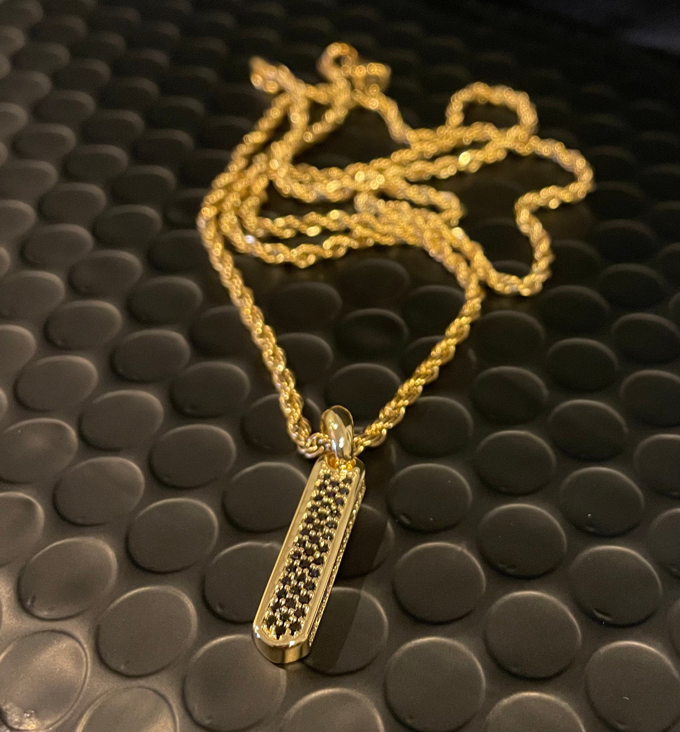 Men's Diamond Vertical Bar Pendant - Gold on Black Pavé Gemstones - Etsy