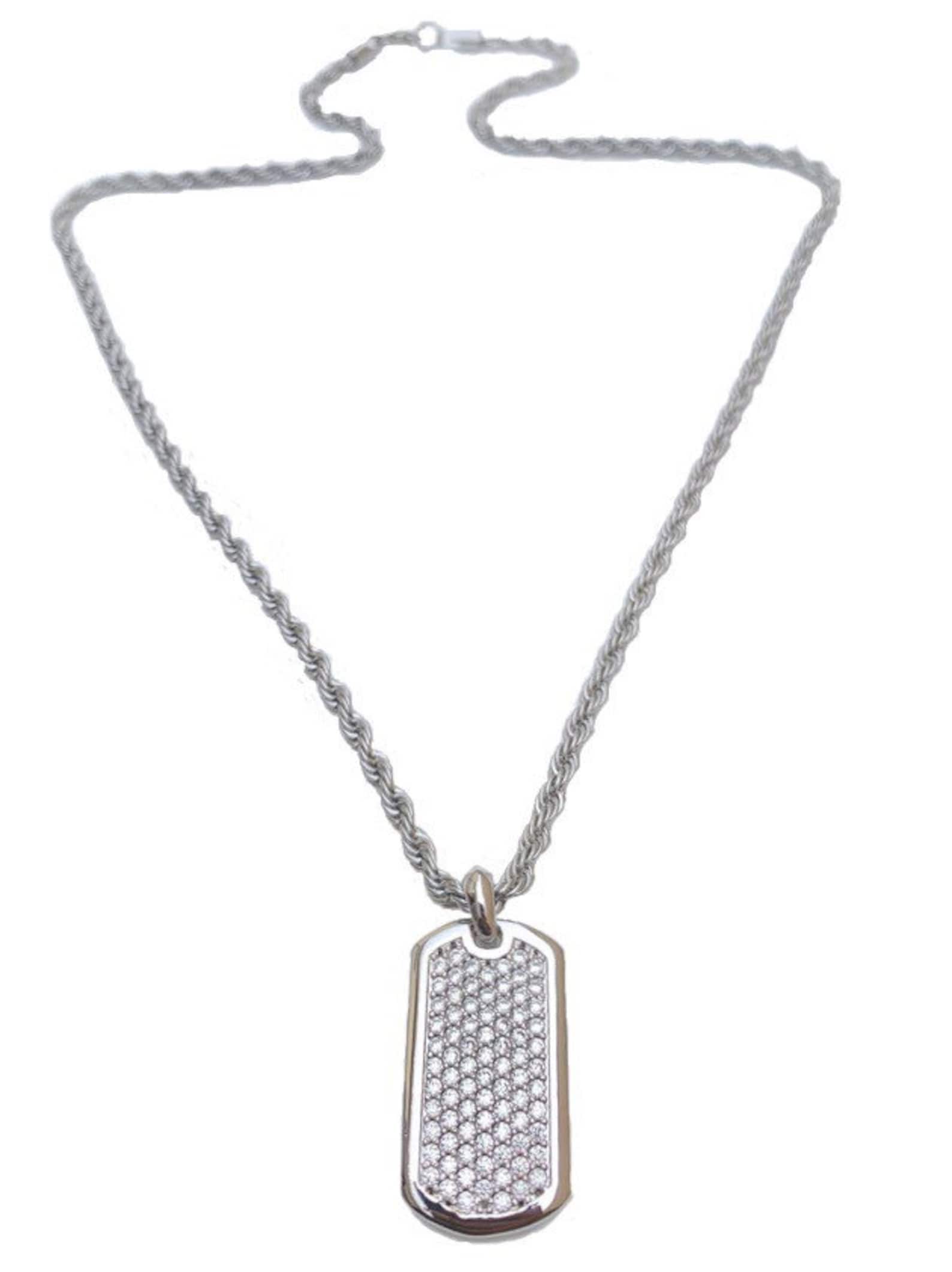 Rhodium Silver Crystal Mens Dog Tag Necklace by JV Jewelry - Etsy