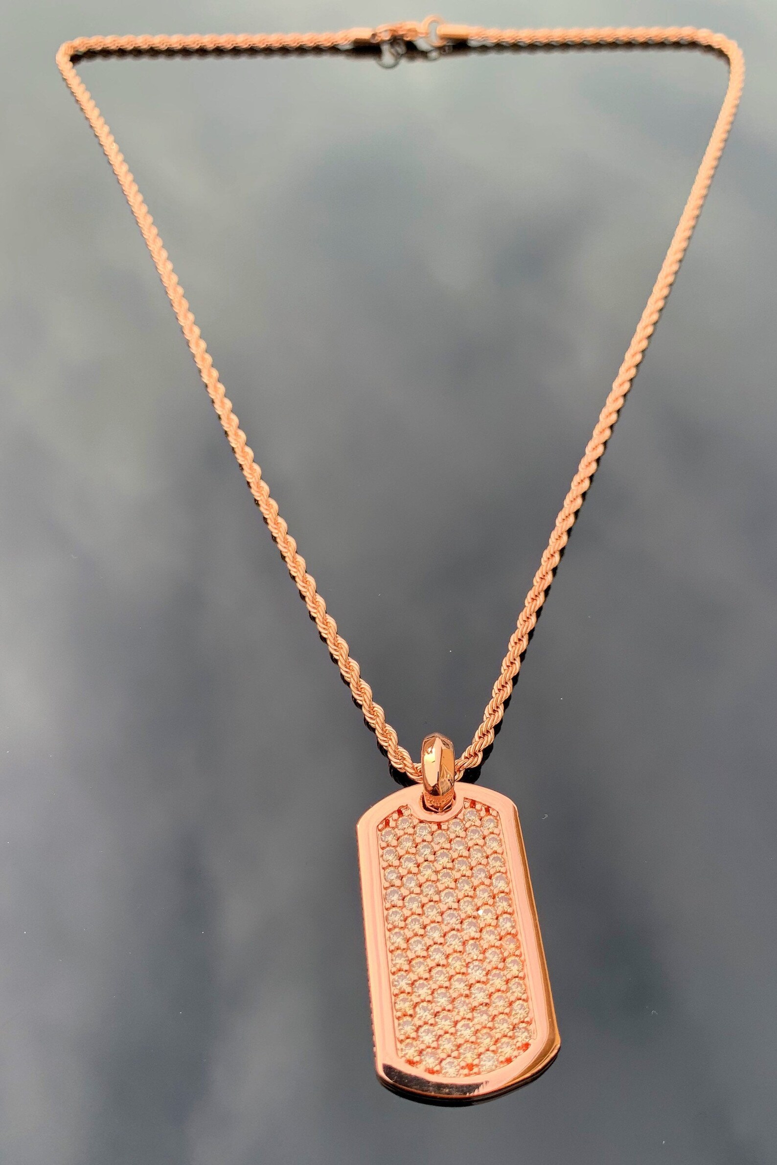 Rose Gold on Champagne Gemstone Dog Tag Necklaces by JV - Etsy