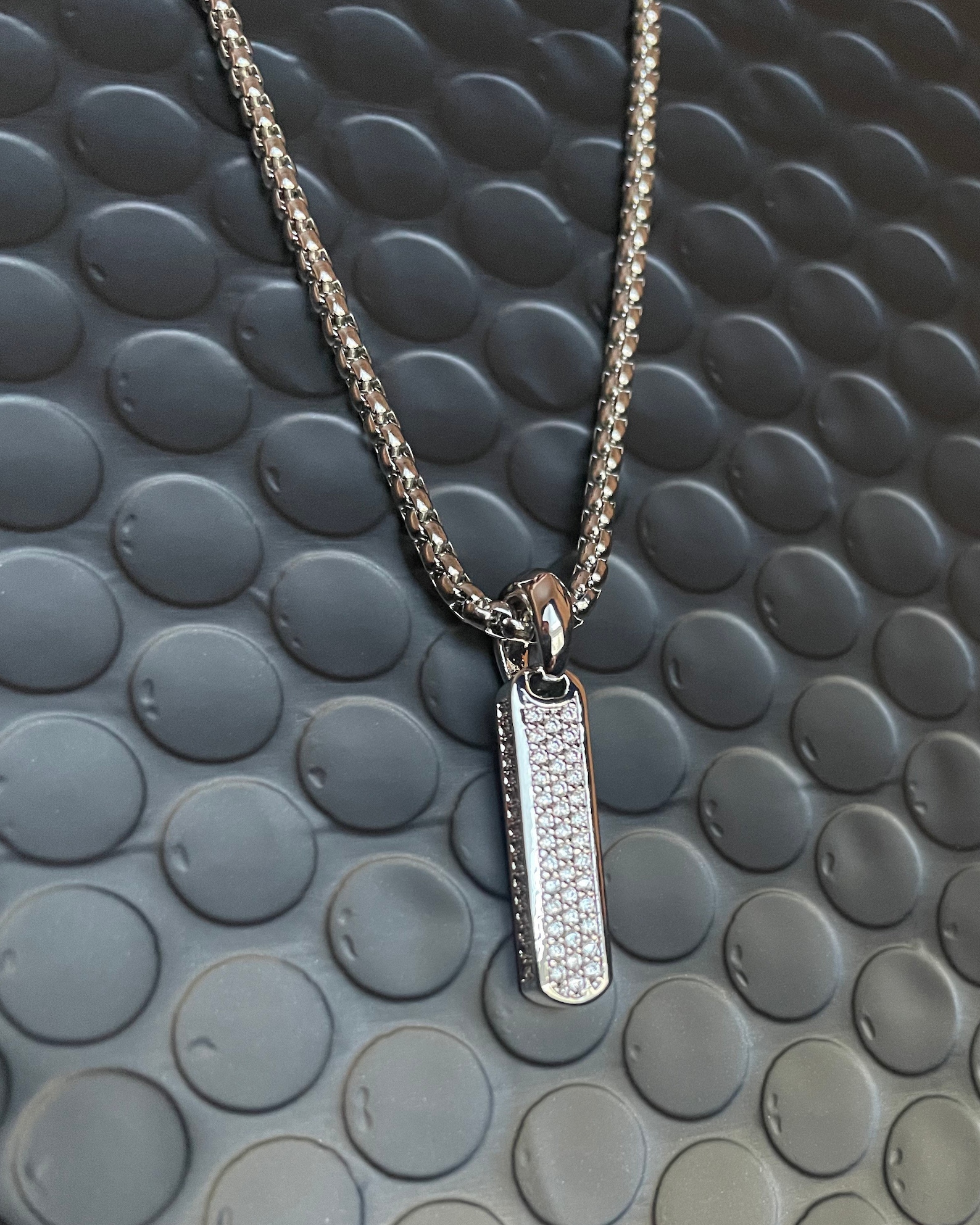 Men's Diamond Vertical Bar Pendant - Rhodium Silver on Pavé Diamond ...
