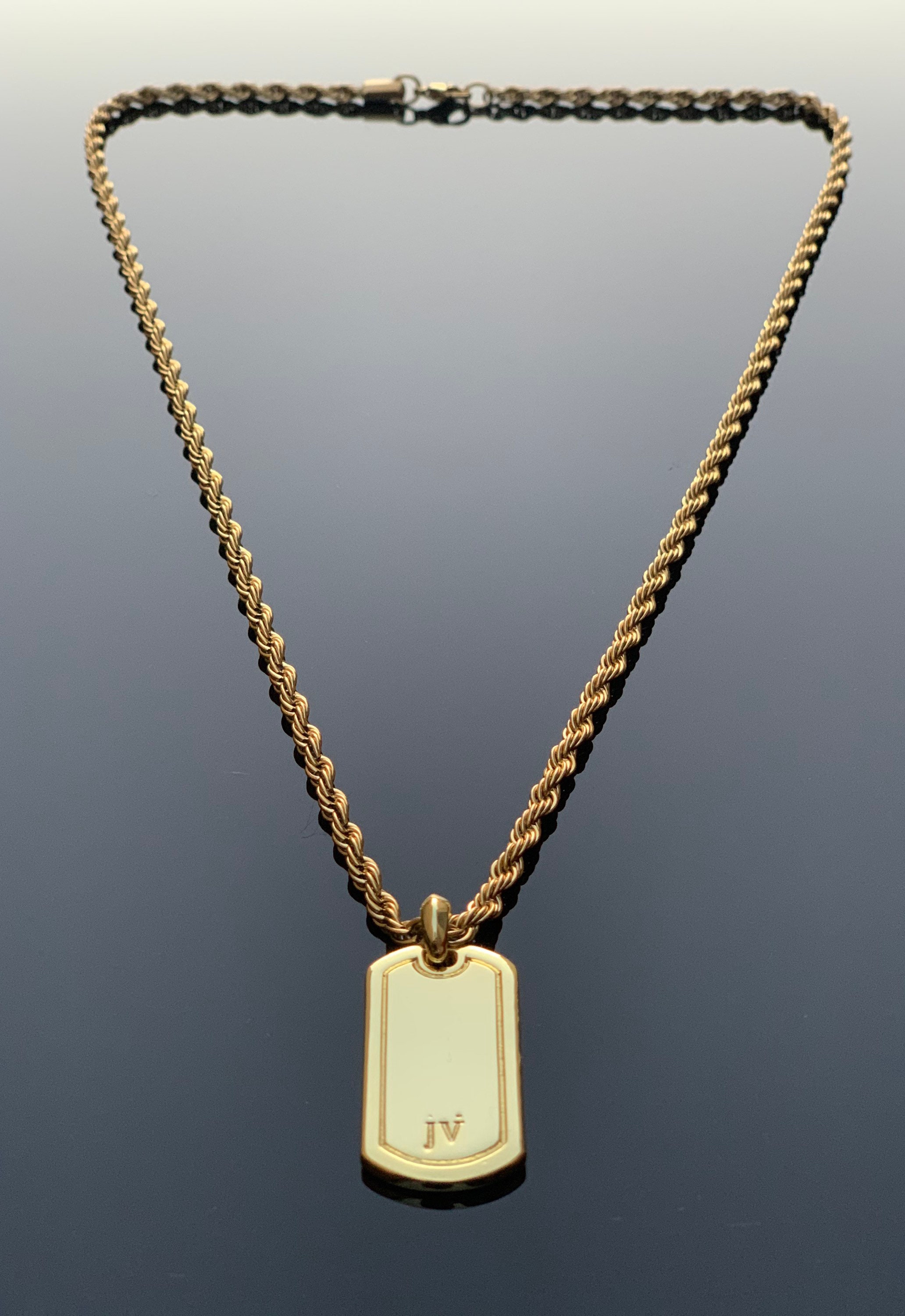 Gold Dog Tag Pendant Necklace on Black Gemstones by J. Vartani | Etsy