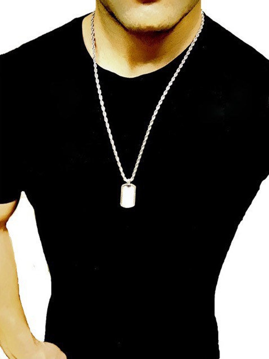 Rhodium Silver Crystal Mens Dog Tag Necklace by JV Jewelry - Etsy