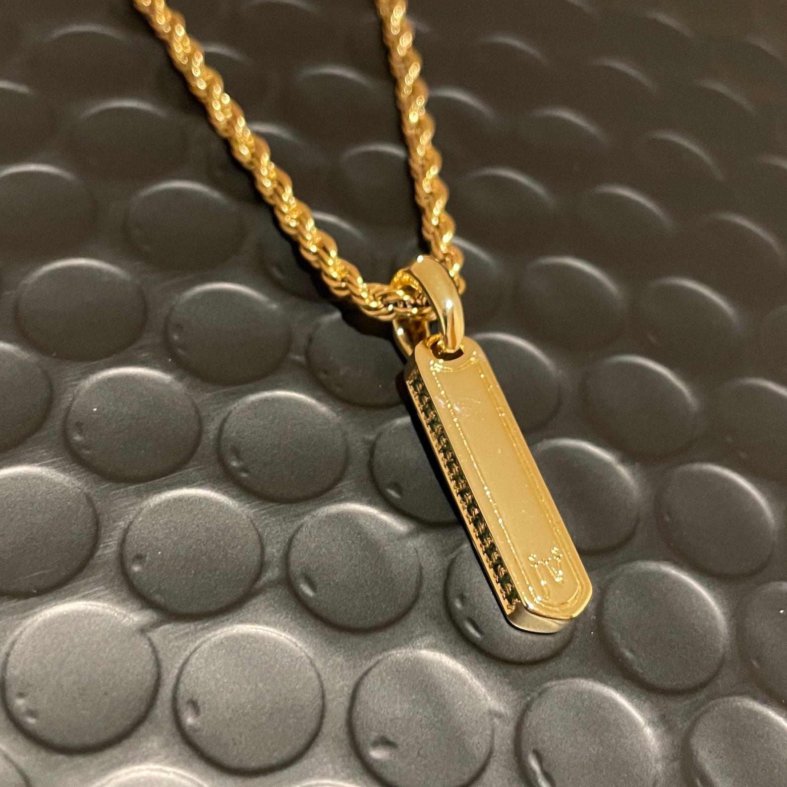 Men's Diamond Vertical Bar Pendant Gold on Emerald Pavé - Etsy
