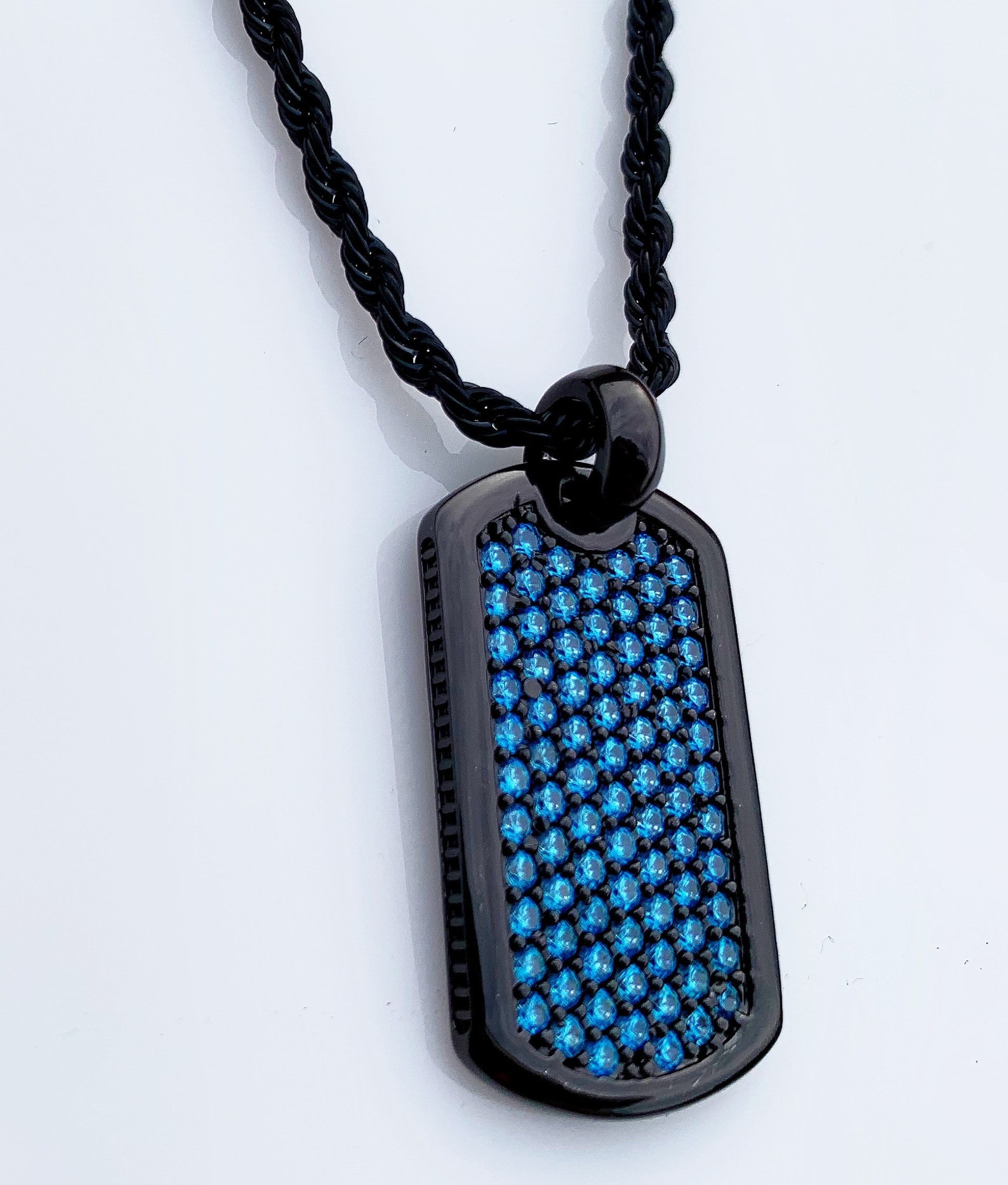 Topaz Blue Dog Tag Necklace by JV Jewelry - Etsy