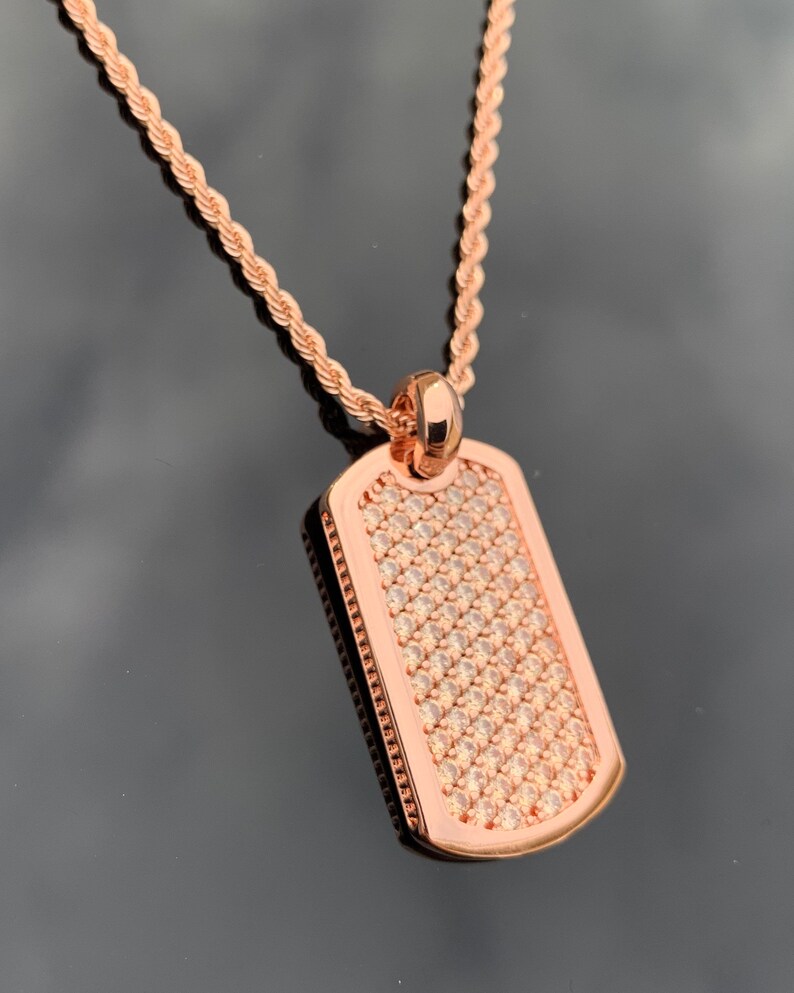 Rose Gold on Champagne Gemstone Dog Tag Necklaces by JV - Etsy