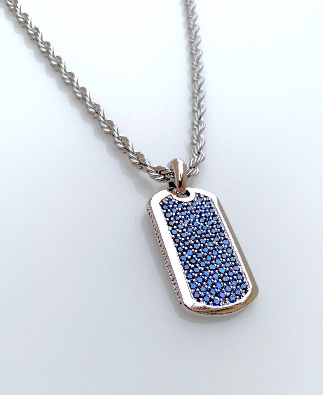 Rhodium Silver on Sapphire Blue Mens Dog Tag Necklaces by JV Jewelry - Etsy