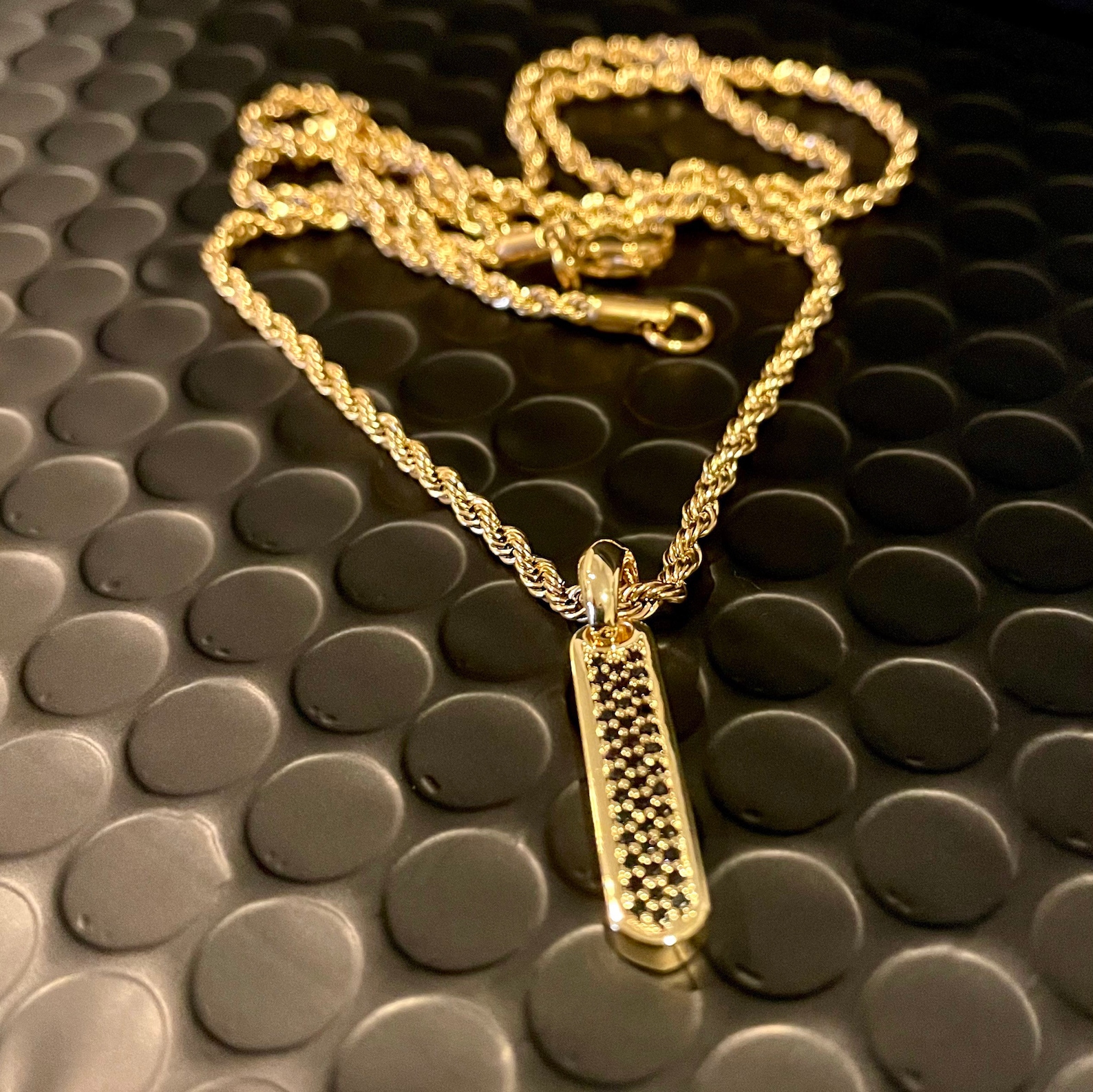 Men's Diamond Vertical Bar Pendant Gold on Black Pavé Gemstones - Etsy