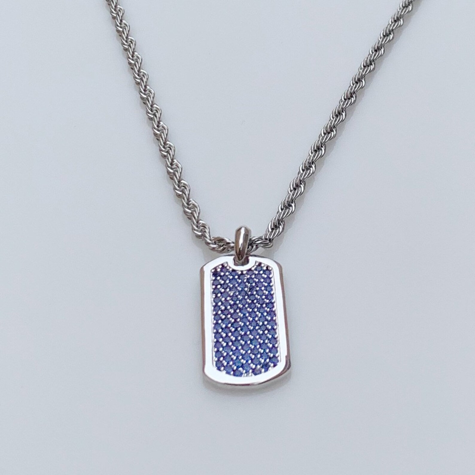 Rhodium Silver on Sapphire Blue Mens Dog Tag Necklaces by JV Jewelry - Etsy