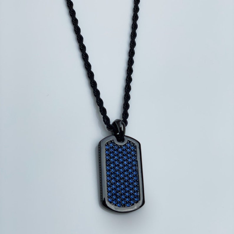 Sapphire Blue Mens Dog Tag Necklace by JV Jewelry - Etsy