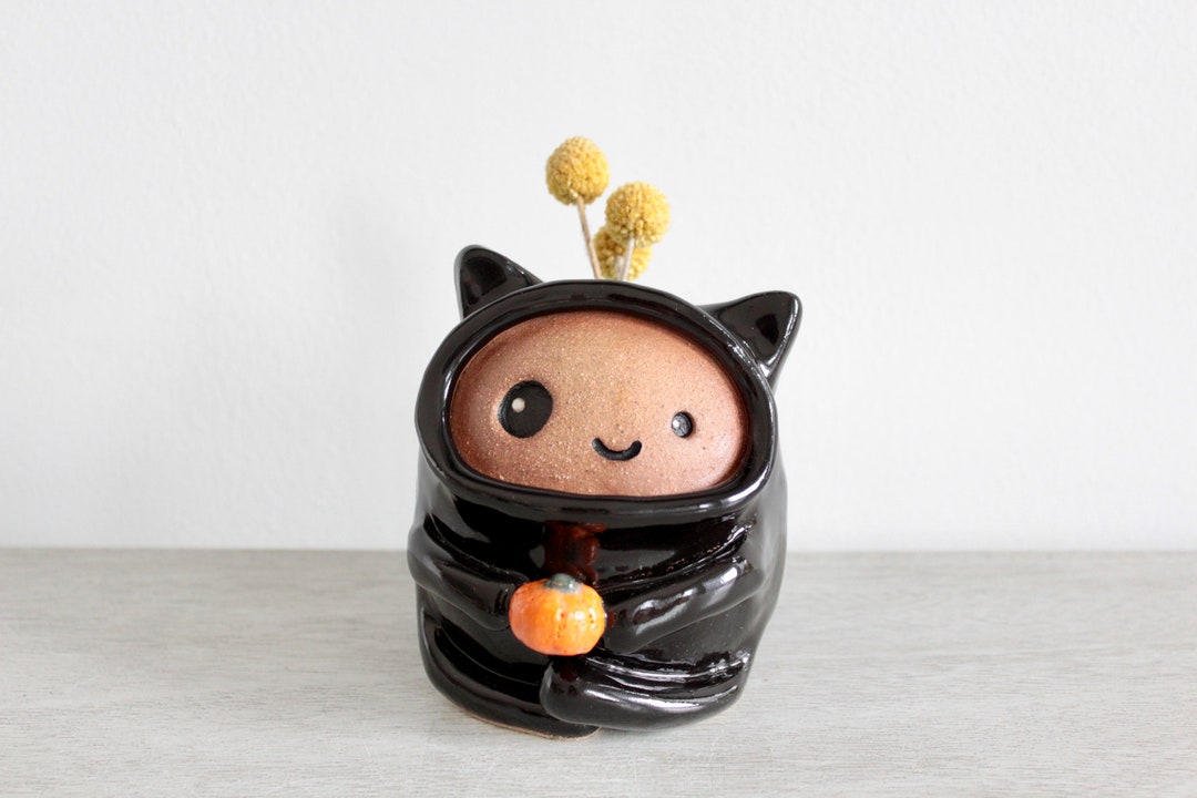 Goobie Cat 05 halloween Pumpkin Black Vase - Etsy