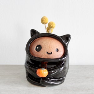 Goobie Cat 05 halloween Pumpkin Black Vase - Etsy