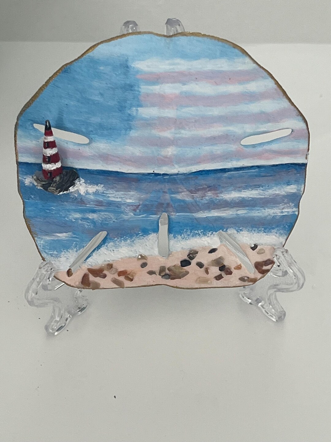 Hand Painted Lighthouse Sand Dollar With Flag Painted in Sky - Etsy
