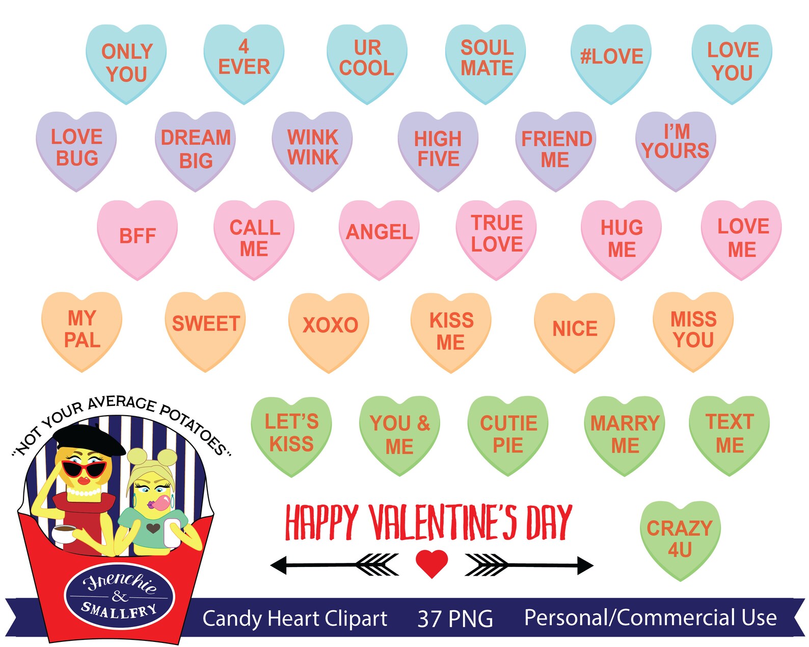 Candy Heart Clipart, Conversation Heart Clipart, Valentines Day Clipart ...