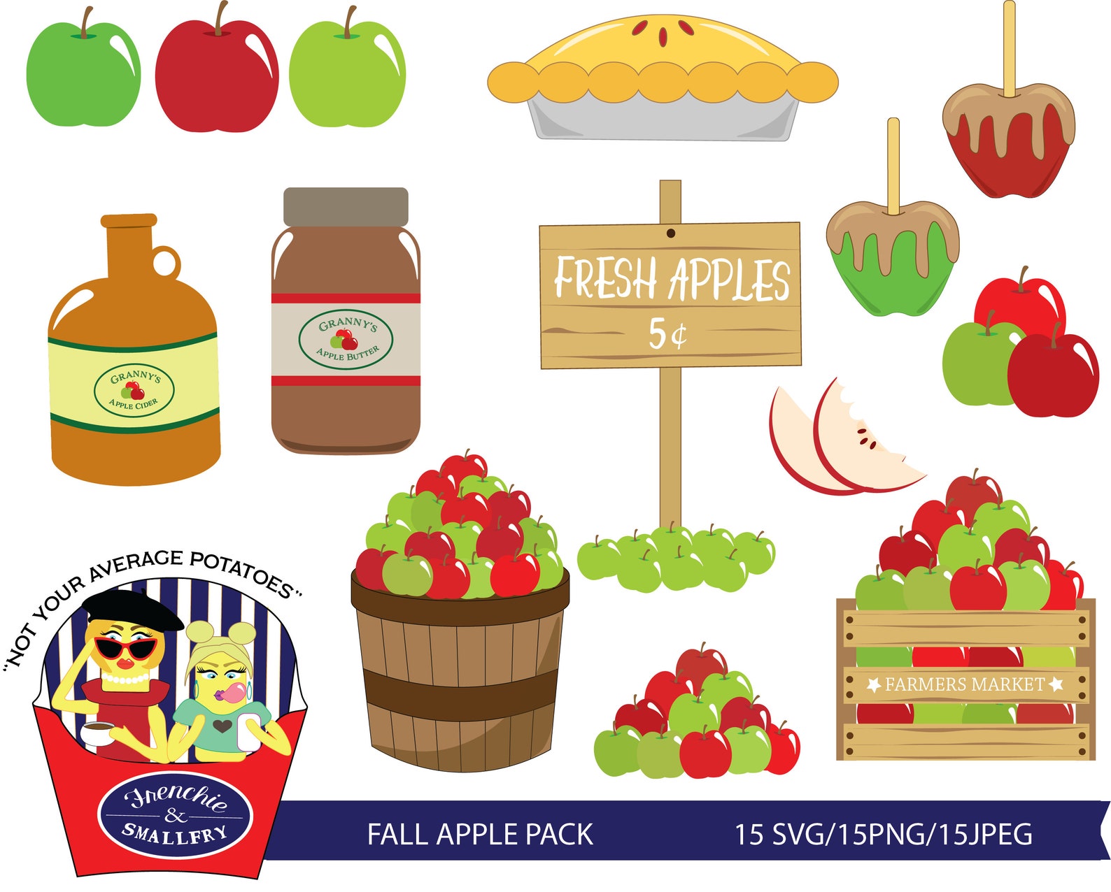 Fall Apple Pack, Autumn, Thanksgiving, Holiday, Clipart, Harvest ...