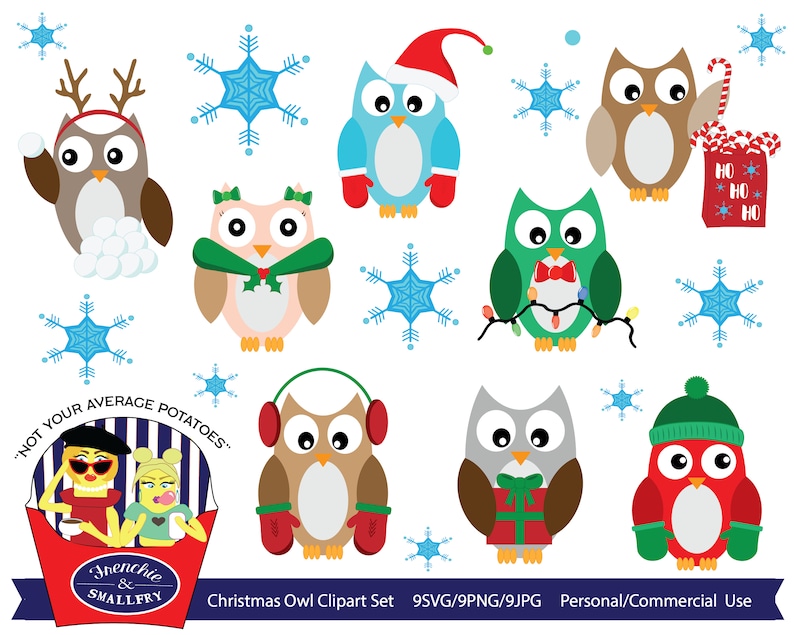 Christmas Owls Clipart, Owl Clipart, Holiday Owls, Commercial Use, SVG ...