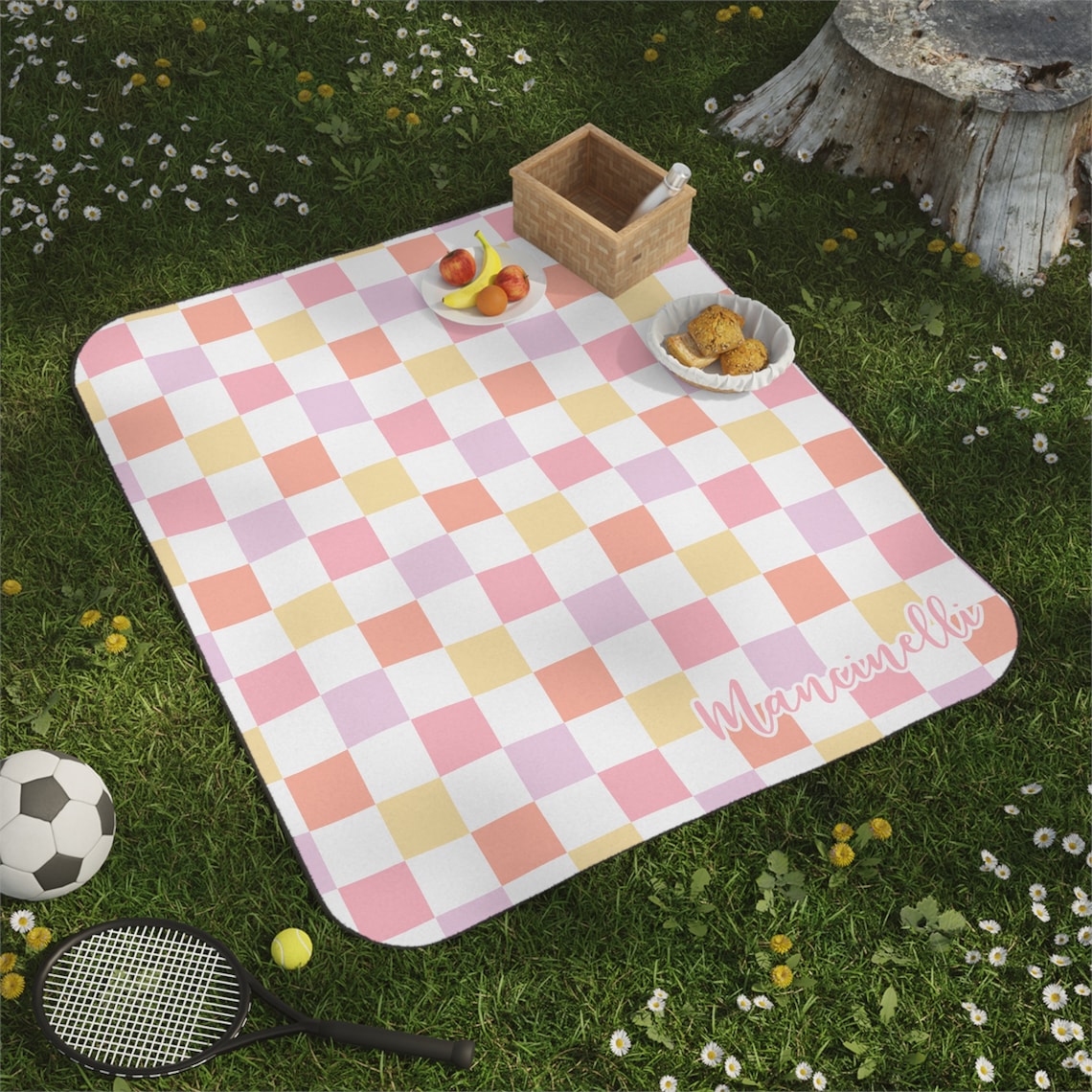 Personalized Pastel Checkered Picnic Blanket Waterproof, Picnic ...