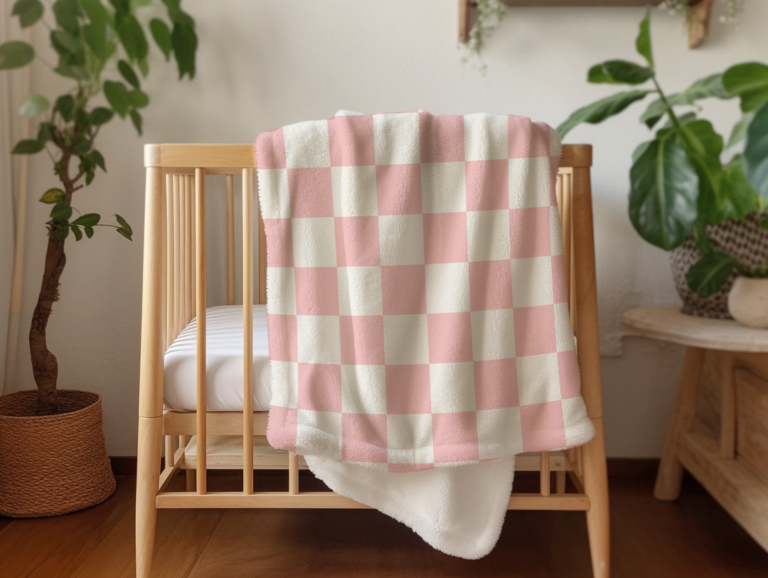 Pink and White Checkered Blanket, Pink Girls Blanket, Checkerboard ...