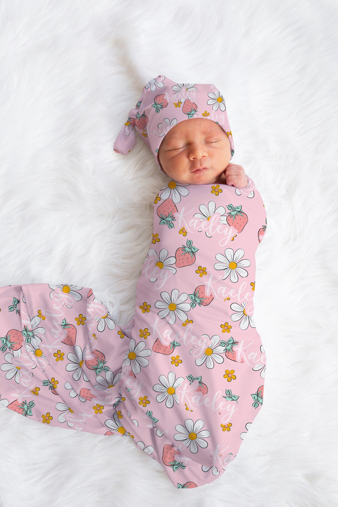 Strawberry Pink Baby Swaddle Set for Newborn Coming Home Hospital ...