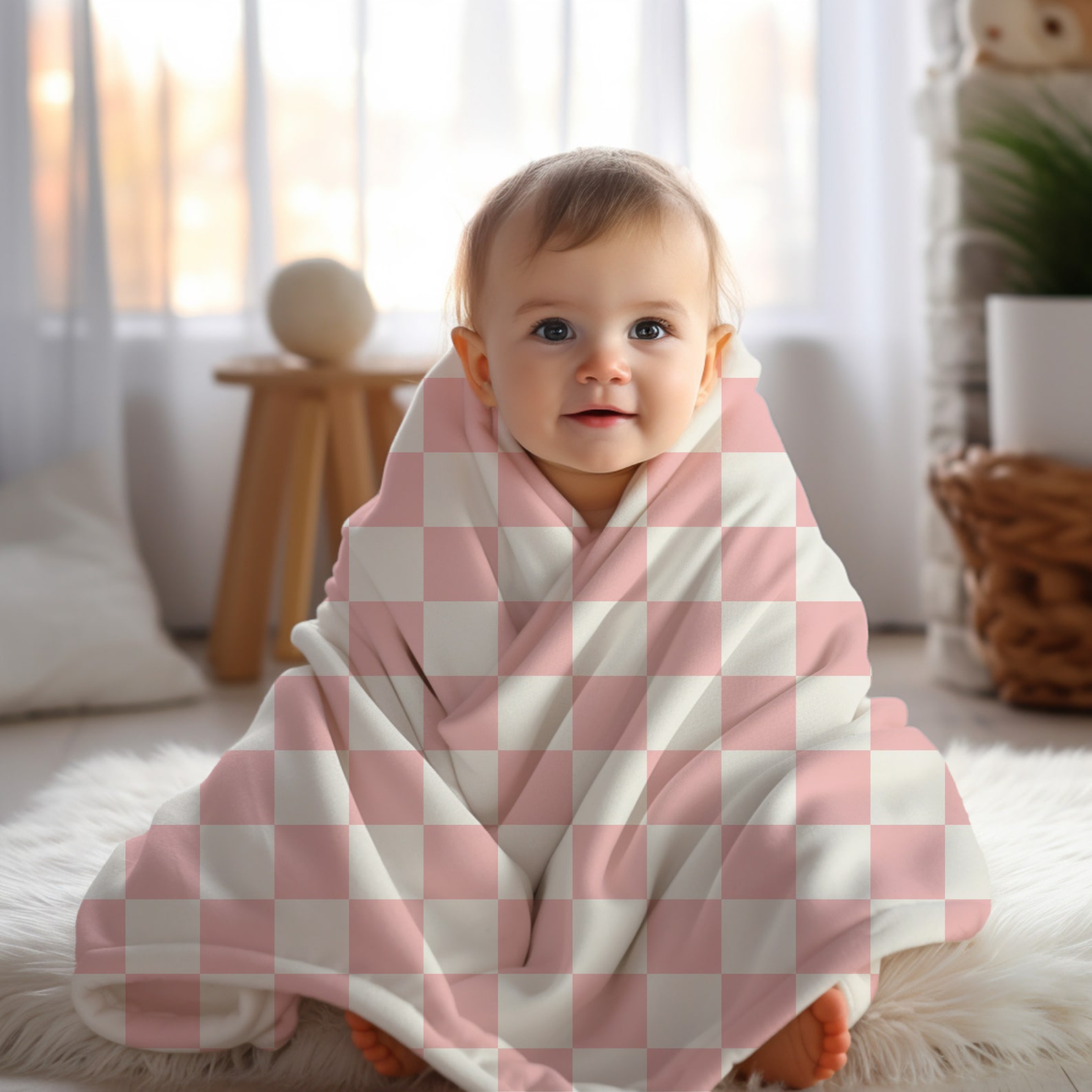Pink and White Checkered Blanket, Pink Girls Blanket, Checkerboard ...