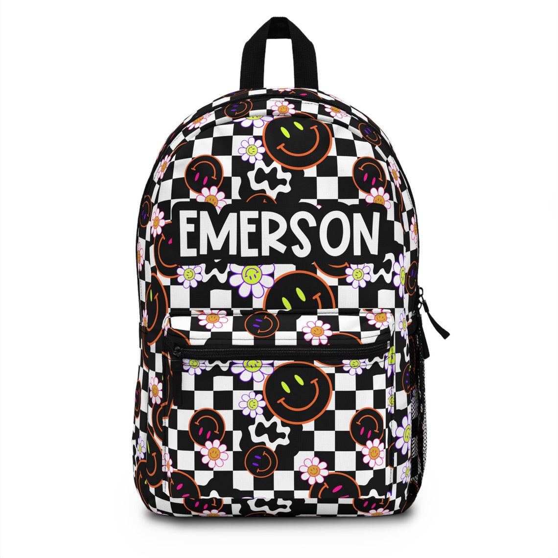 Personalized Backpack Smiley Face Checkered, Back to School Gifts for ...